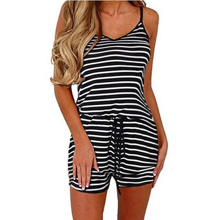 Femmes sans manches taille cordon de serrage short combishort ...