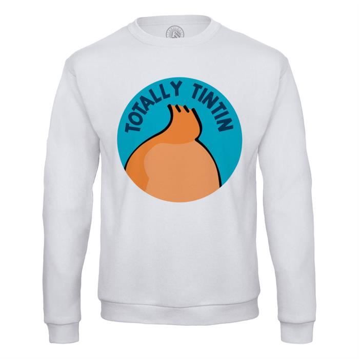 Sweat Shirt Homme Houppe Tintin Totally Tintin Humour BD Herge Blanc ...