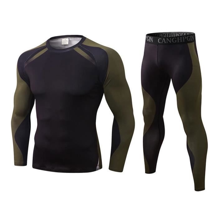 Vetement Sport T-Shirt et Pantalon 2 Pieces Ensemble Compression ...