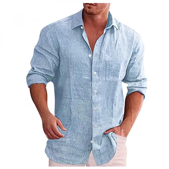 Chemise Homme, Chemise en Lin Homme en Coton Casual Manches Longues ...