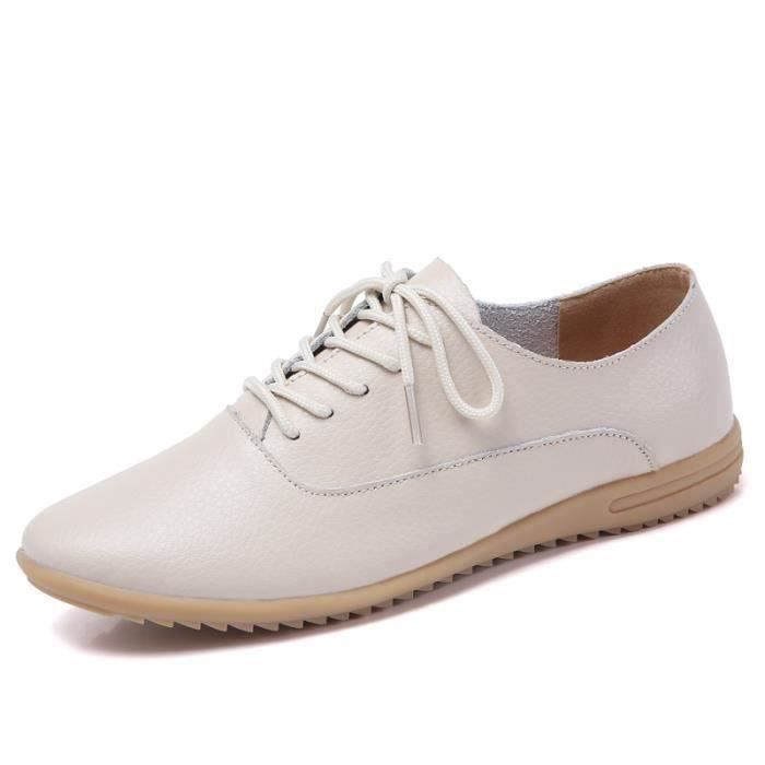 Chaussures Femme Derbies femme mode à lacets cuir souple Beige ...