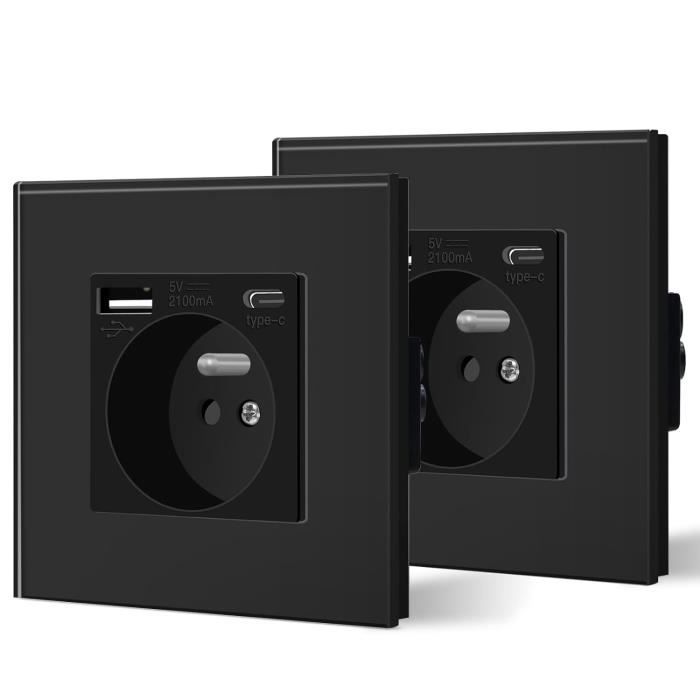 Prise Usb C 2 Paquets, Prise Murale En Verre Avec Usb Et 1 Type C ...