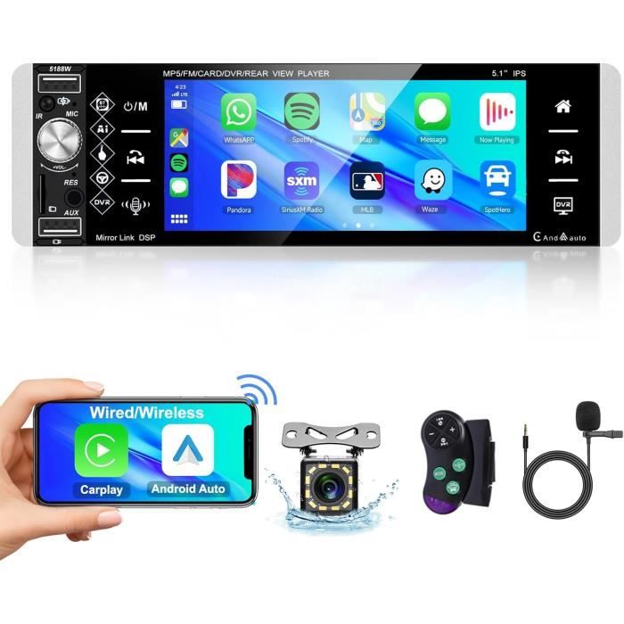 Autoradio Sans Fil Carplay 1 Din Avec Écran 5,1" Bluetooth Fm-Am-Rds 2 ...