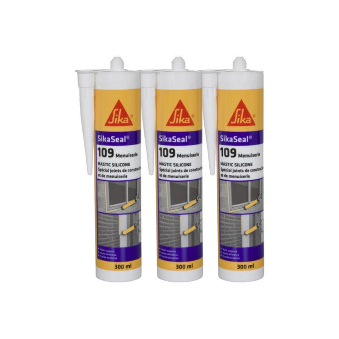 Lot de 3 mastics silicone SIKA SikaSeal 109 Menuiserie - Beige - 300ml ...