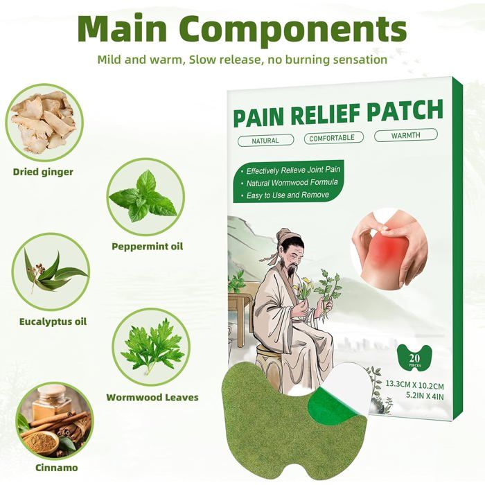 40 Pcs Anti Douleur Genoux, Patch Chauffant Dos, Natural Herbal Patchs ...