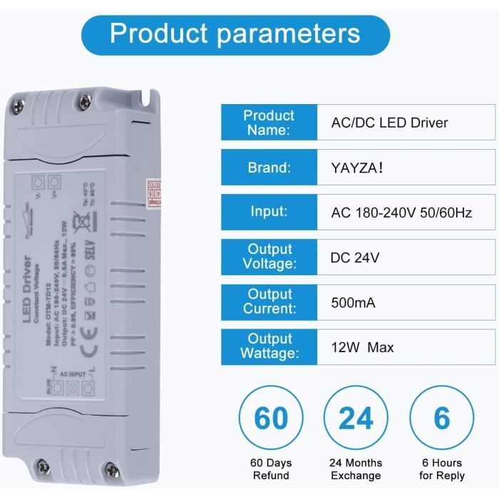 Transformateur Ip44 24V 0.5A 12W Gradation Triac Pilote, Mini Alimentation Led De Tension ...
