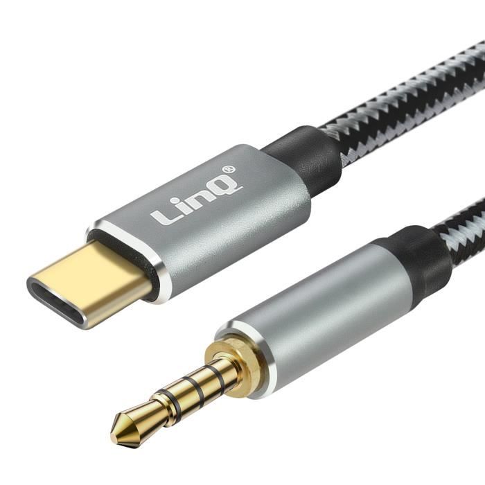 Câble Audio - LinQ - USB-C vers Jack 3.5mm - Nylon Tressé - 1.5m - Son ...