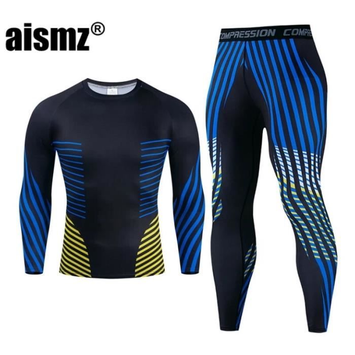 Ensemble de lingerie,Sous-vêtement thermique de compression pour homme ...