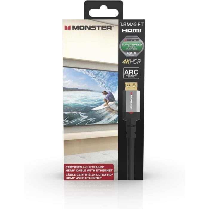 MONSTER - Cable HDMI - Résolution 4K - Vidéo HDR - Audio Return Channel ...