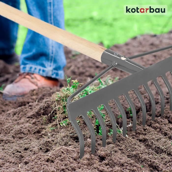 KOTARBAU Rateau en métal avec 18 dents avec manche eois - Rateau de ...
