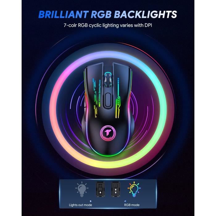 Souris Gaming Sans Fil - Rgb Pc Gamer Souris Ergonomique Rechargeable ...