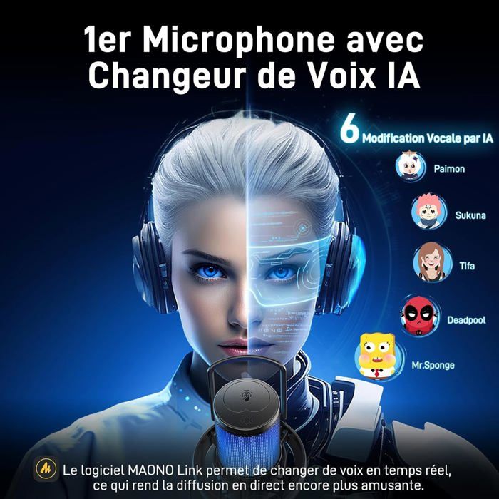 Micro Gaming Sans Fil Pour Pc, Microphone Usb Avec Changeur De Voix Ia ...