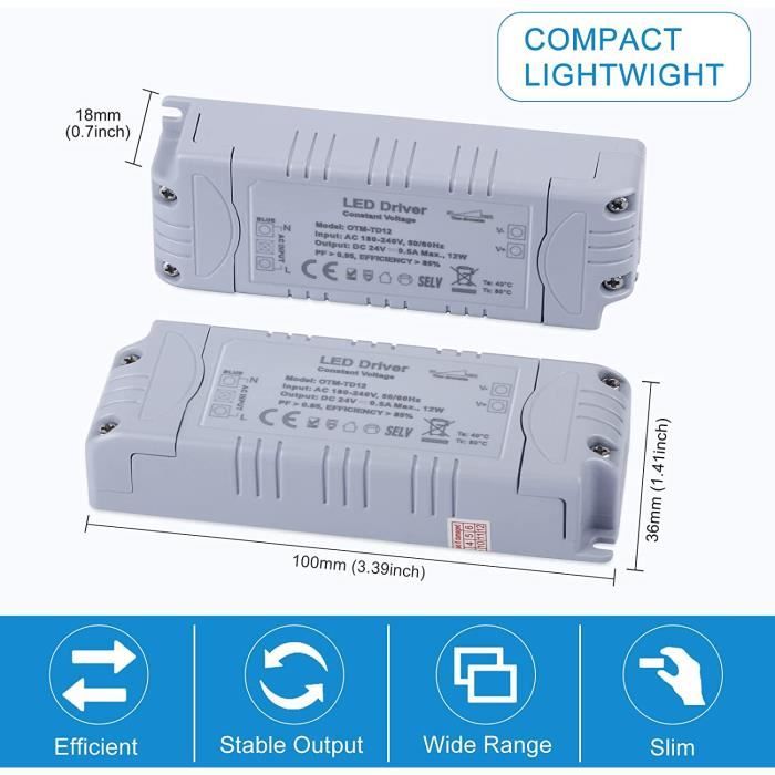 Transformateur Ip44 24V 0.5A 12W Gradation Triac Pilote, Mini ...