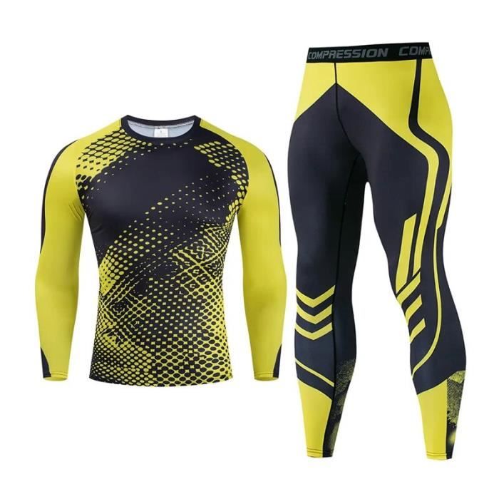 Ensemble de lingerie,Sous-vêtement thermique de compression pour homme ...