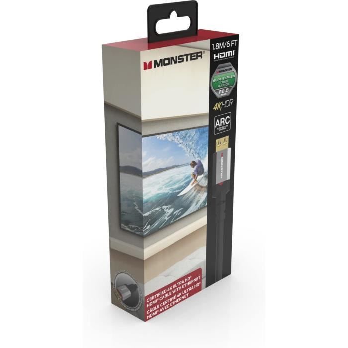 MONSTER - Cable HDMI - Résolution 4K - Vidéo HDR - Audio Return Channel ...