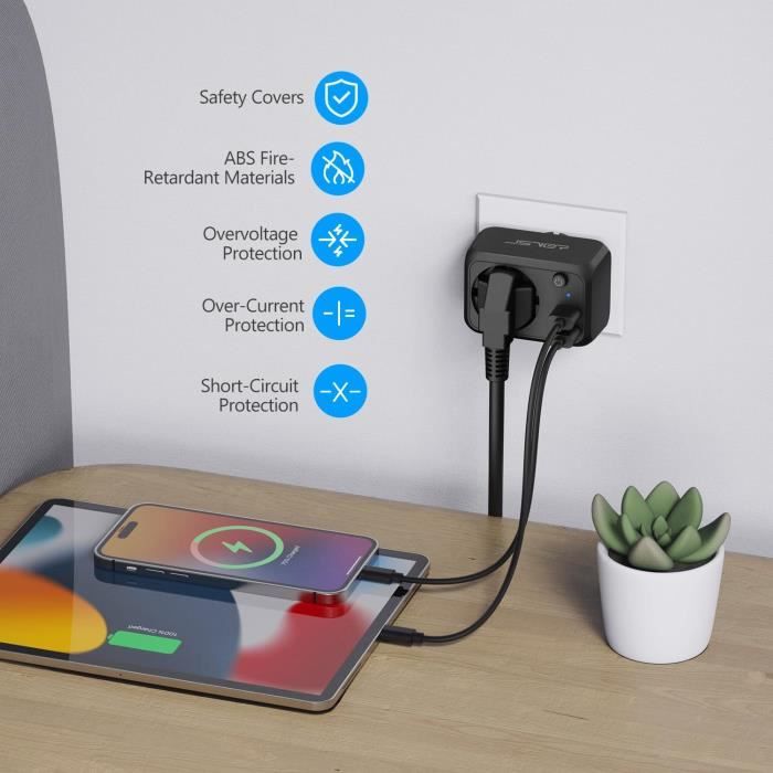 Prise Multiple USB, Mini 3 en 1 Chargeur USB Multiprises Murale 16A ...