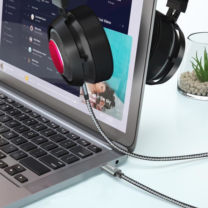Câble Audio - LinQ - USB-C vers Jack 3.5mm - Nylon Tressé - 1.5m - Son ...