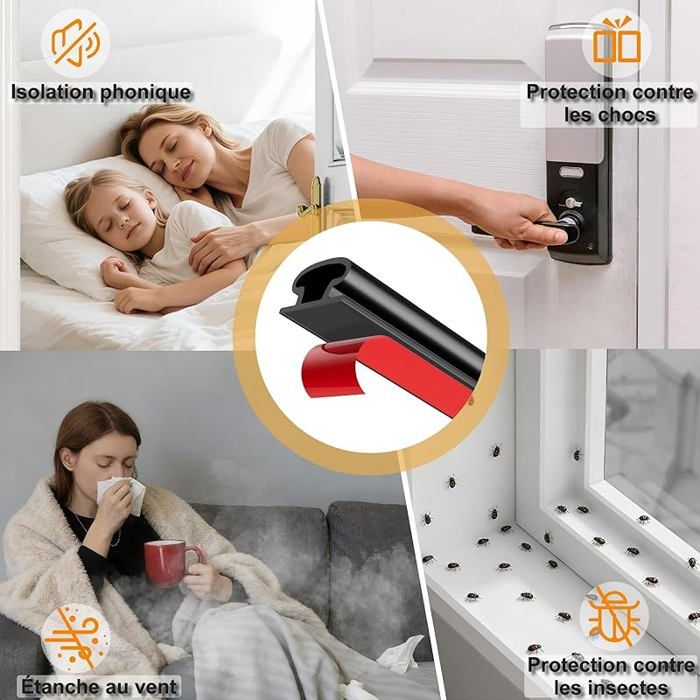 Joint Porte Fenetre Isolation et Phonique, Forme D Caoutchouc Joint de ...