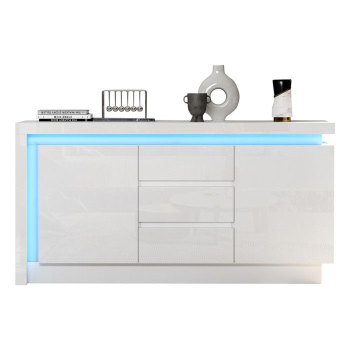 Buffet de salon 140x35x72cm Meuble latéral avec 3 tiroirs+étagères ...