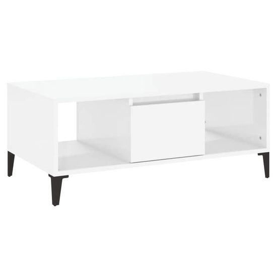Table basse - SWEETY - Blanc brillant - 90x50x36,5 cm - bois d ...