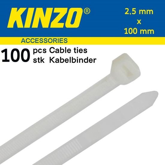 KINZO Ensemble de 100 attaches câble - 2,5x100 mm - Blanc - Cdiscount Bricolage