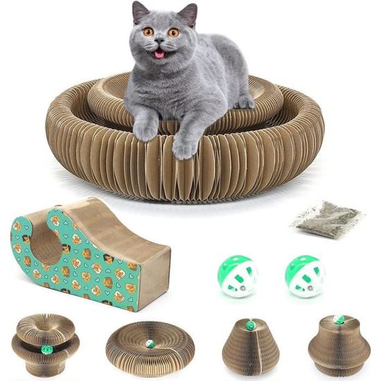 Grattoir Chat Carton, Griffoir pour Chat Carton avec 2 Clochette, Magic ...