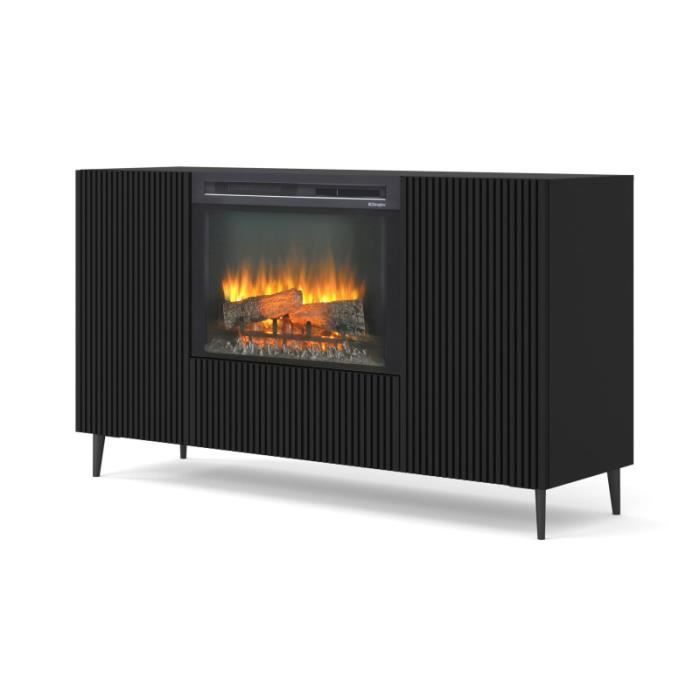 Buffet à 2 portes avec cheminée - AC-Déco - Ravenna - Noir - L 147 cm ...