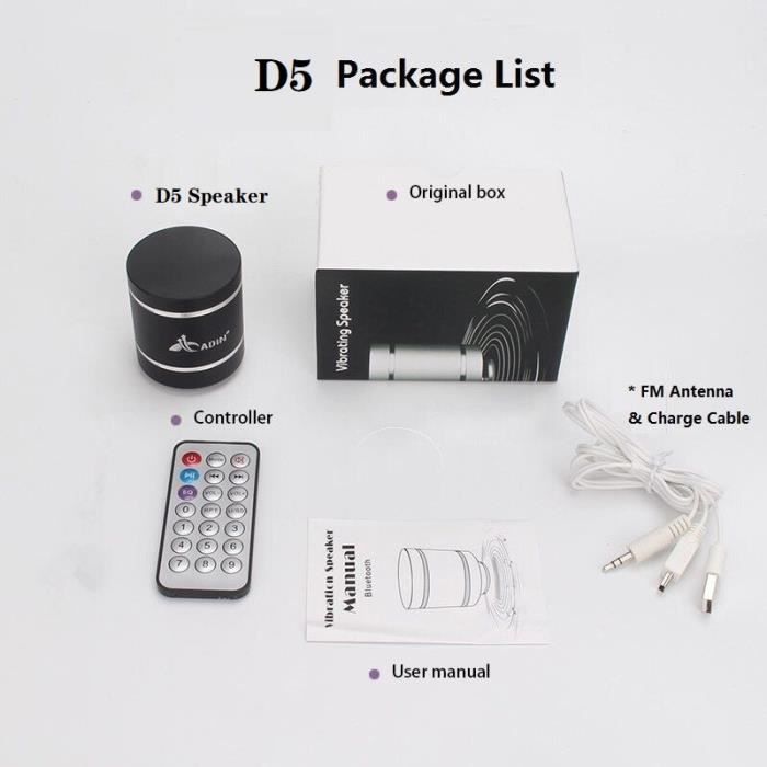 D5-Adin Remote Bluetooth Vibration Speaker, Resonance Neighbor Speakers ...