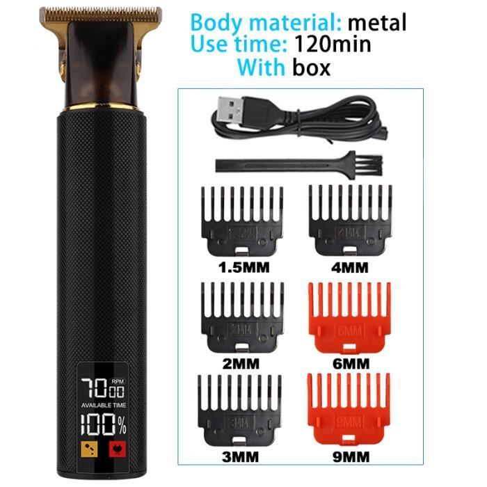 LCD noir métal Tondeuse à cheveux électrique Vintage T9 pour hommes, rasoir professionnel en ...