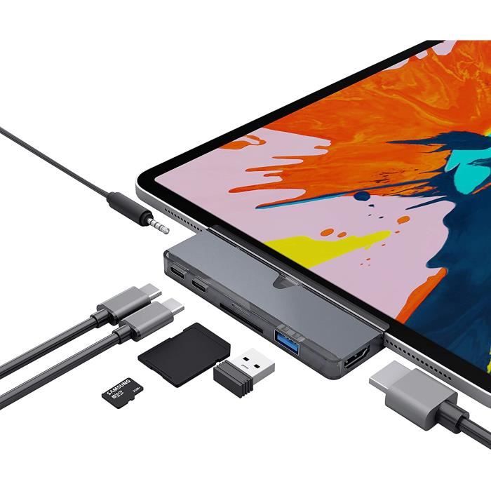 Concentrateur USB C 7 en 1 - Hub USB C 7 en 1 avec HDMI 4K SD-TF, Jack ...