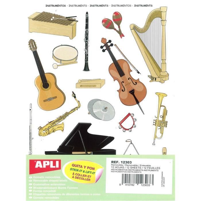 Pochette de 12 feuilles gommettes Instruments de musique - Cdiscount ...