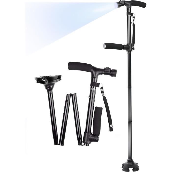 Canne De Marche Pliante Avec Lumière Led Pour Homme Et Femme, 5 Hauteurs Réglables, Bâton De ...