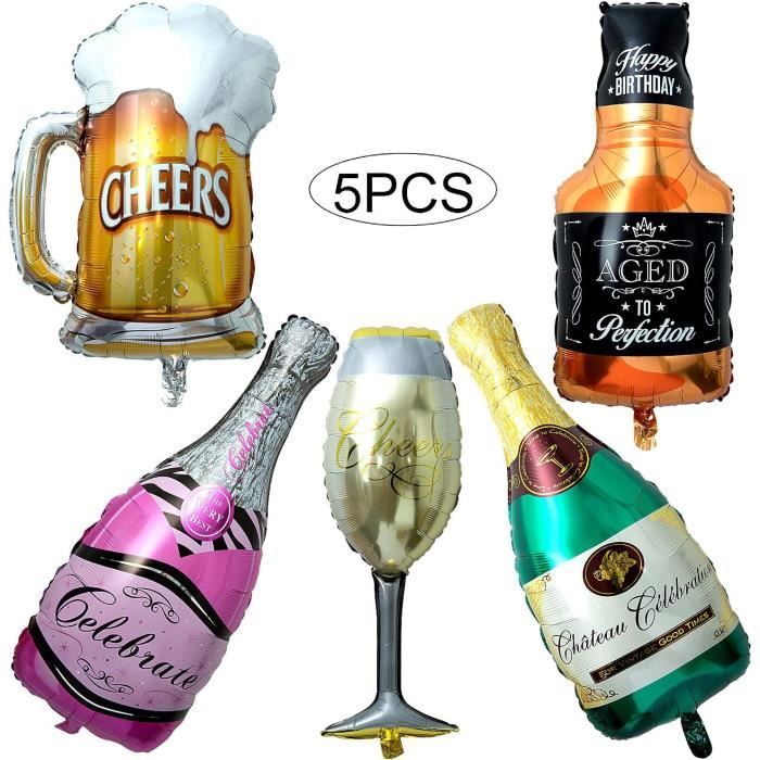 Ballon Champagne5 Pcs Ballon d'Aluminium Géant Gobflable Ballons ...