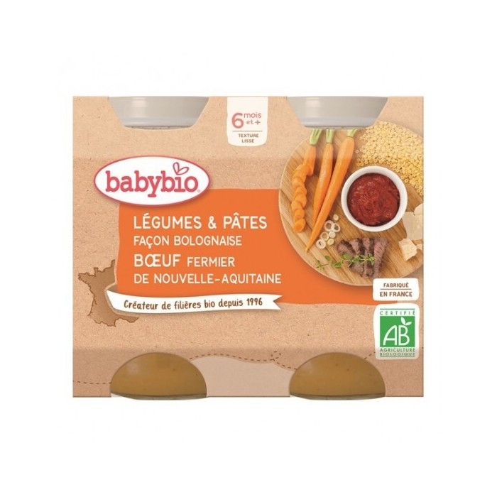 Babybio - Petit Pot Bébé Légumes Pâtes Bolognaise Boeuf - Bio - 2x200g ...