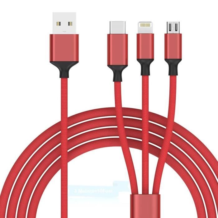 Câble USB Polyvalent - 3m Nylon - Câble De Charge Universel 3 en 1 ... Câble USB Polyvalent - 3m Nylon - Câble De Charge Universel 3 en 1 ...