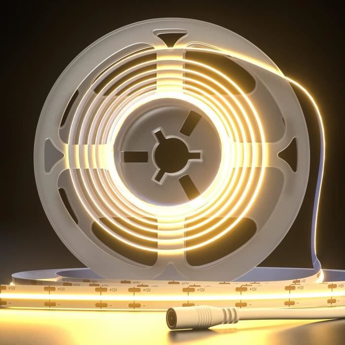 Cob Led Strip Light 3000K, 2M Ip20 320Leds Dc12V Warm White Led Strip ...
