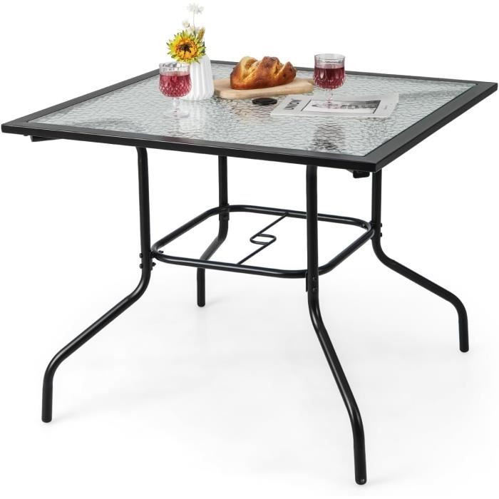 GOPLUS Table de Jardin Extérieur,Table Ronde Plateau en Verre Trempé et ...