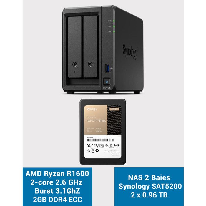 Synology DS723+ Serveur NAS SSD SAT5200 1920Go (2x960Go) - Cdiscount ...