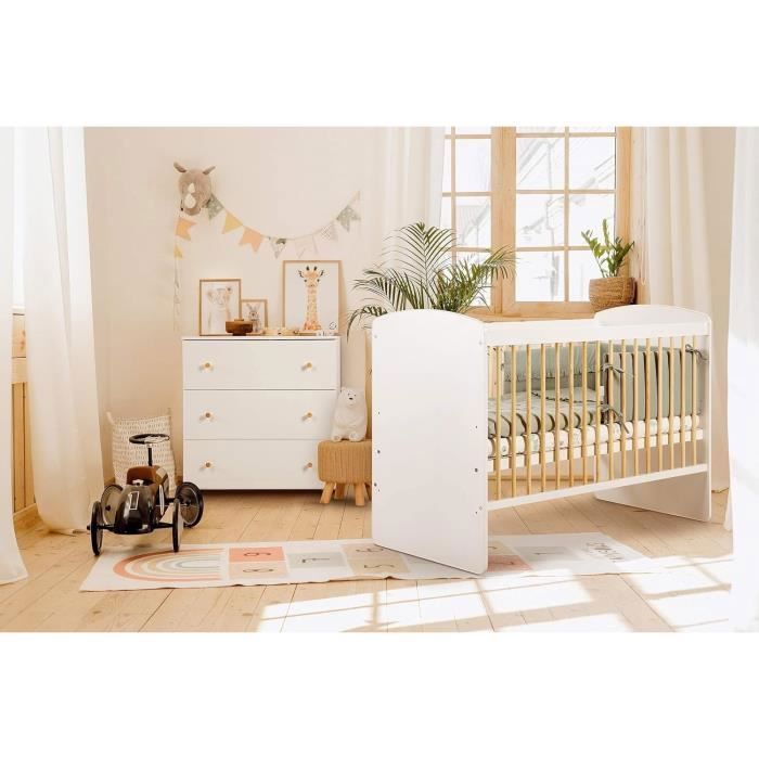 Kmbaby Lit Bébé 120x60 cm Pin-Aubier Avec Sommier À Lattes -Lit Bébé 3 ...