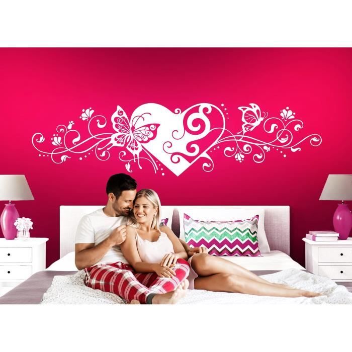 Sticker Mural Romantique Sarments De Fleurs Cœur Chambre À Coucher ...