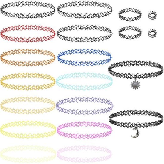 20 Pièces Collier Elastique, Colliers Tour de Cou Noir, Chaîne Tatouage ...