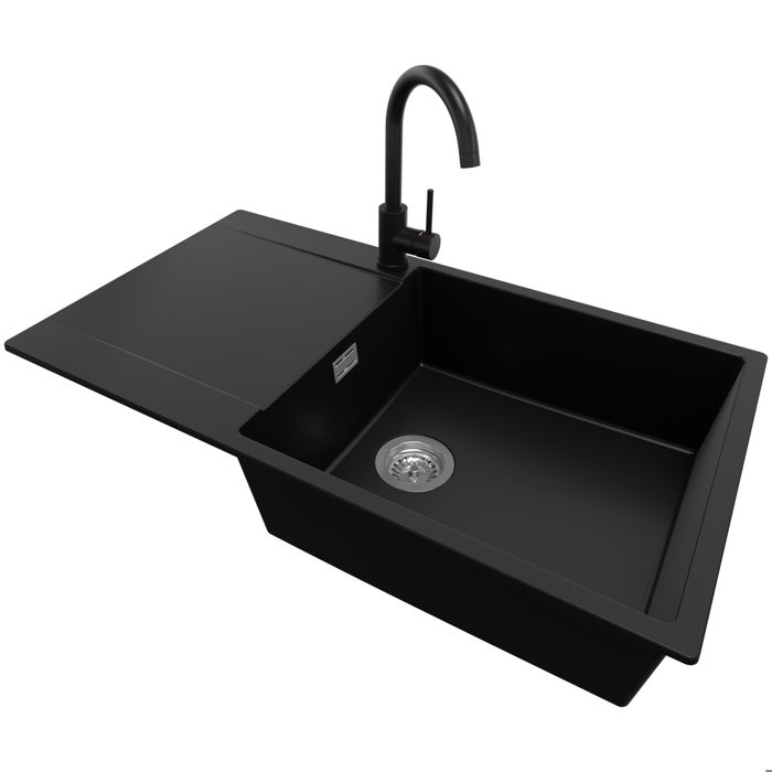 Evier Cuisine en Granit 90x50cm, Lavabo 1 bac + Kit de Vidage + Robinet ...
