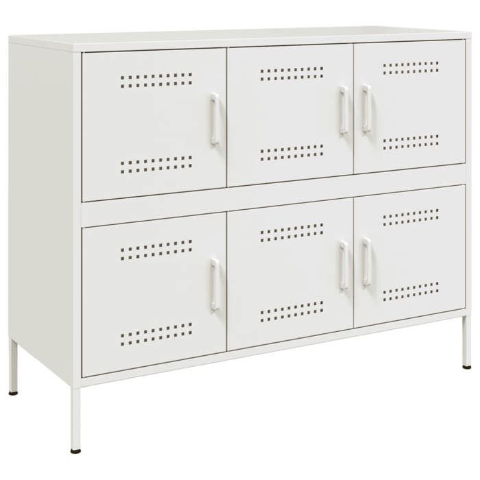 Buffet bahut commode - Acier - 100,5 x 39 x 79 cm - 6 portes - Blanc ...
