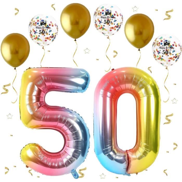 Ballon Anniversaire 50 Ans Dégradé Rainbow, 101 Cm Ballon Chiffre 50 ...