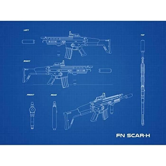 Fn Scar-H Machine Gun Assault Rifle Blueprint Plan Unframed Wall Art ...