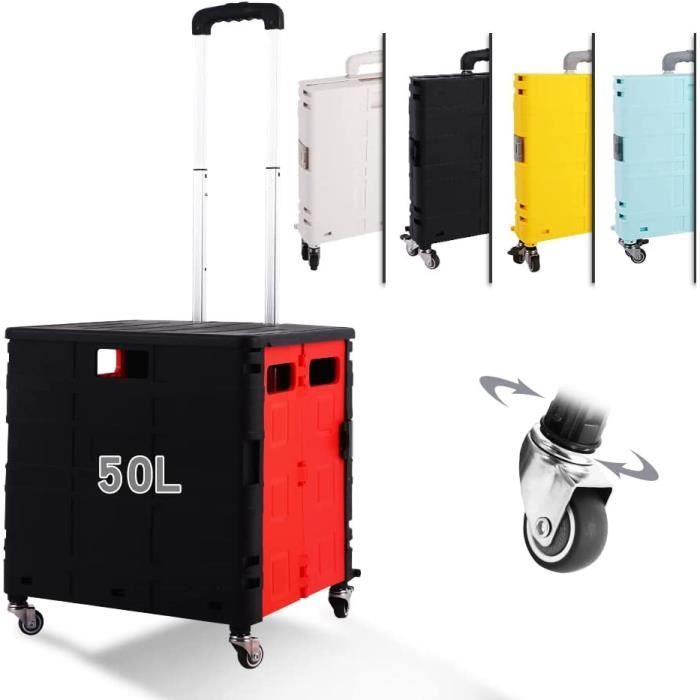 Chariot Utilitaire Pliable 50kg Noir, 4 Roues et Couvercle détachables ...