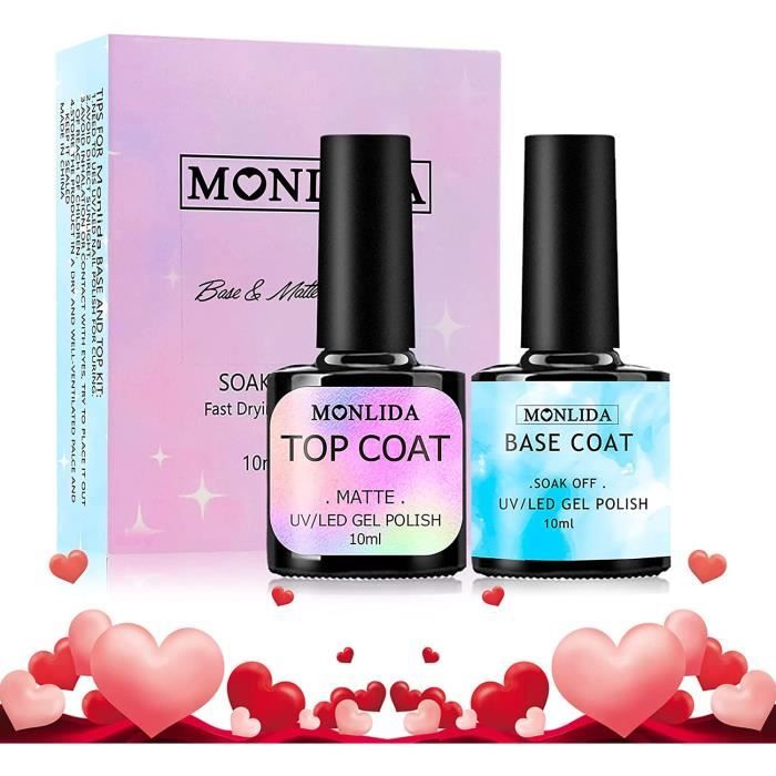 Base Coat et Top Coat Vernis Gel Semi Permanent UV LED Soak Off Vernis à Ongles Vernis Gel Clou ...