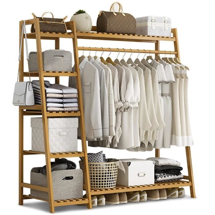 PENDERIE MOBILE Tringle à Vêtements Robuste,Porte-Manteau en Bois avec ...