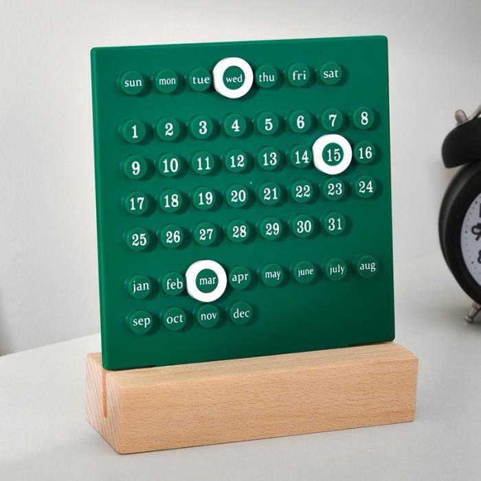 Vert - Calendrier décoratif perpétuel en acrylique avec Base en bois ...