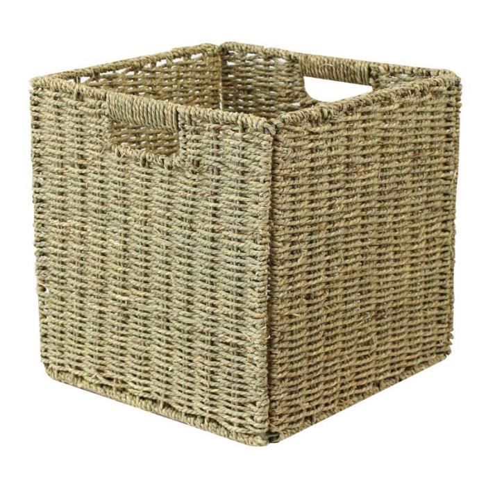 Panier de rangement - Jonc de mer - Pliable - 31 x 31 x 31 cm - 2 poignées - Cdiscount Maison